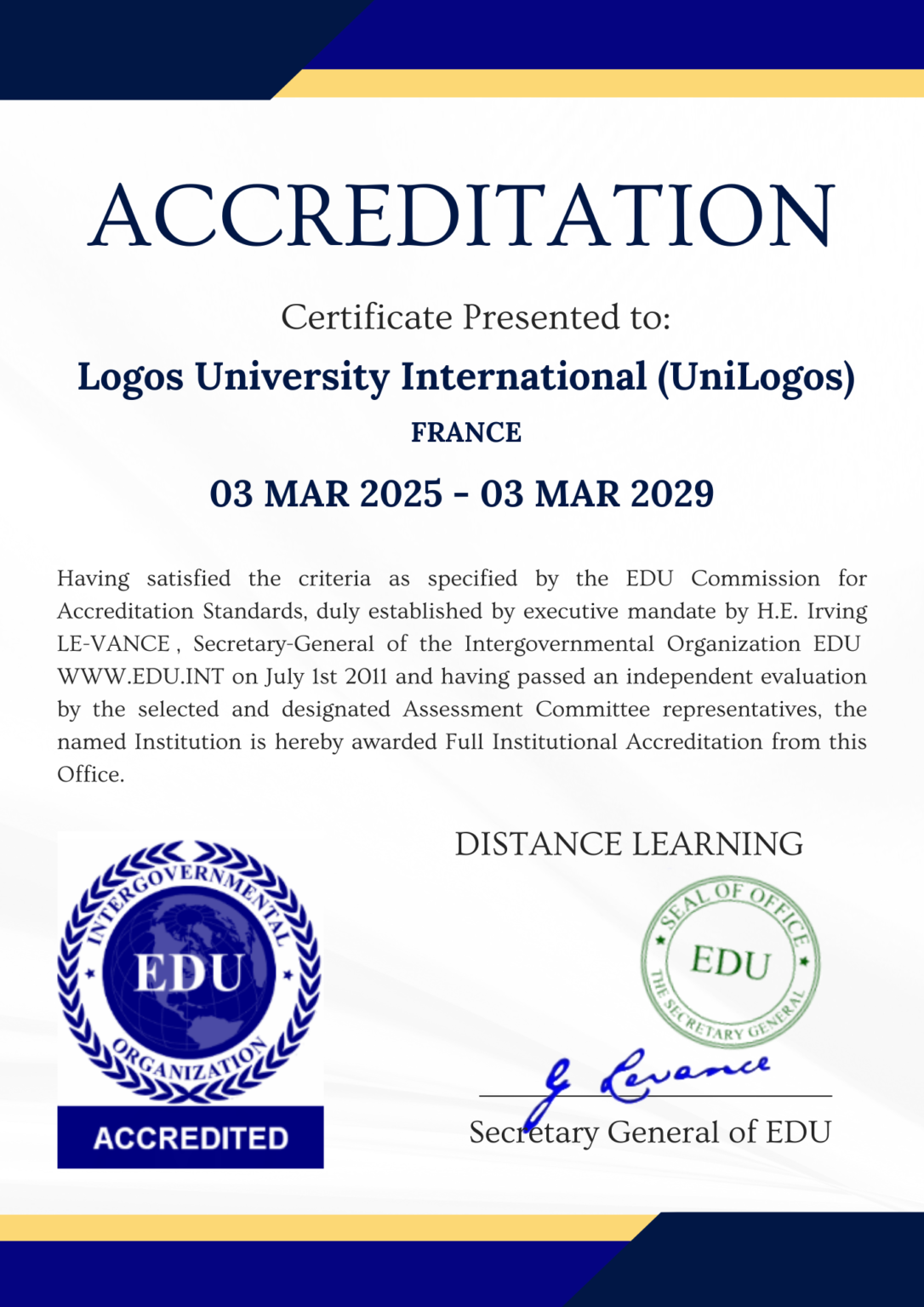 Logos University Accreditation ® Recognized Global Certifications